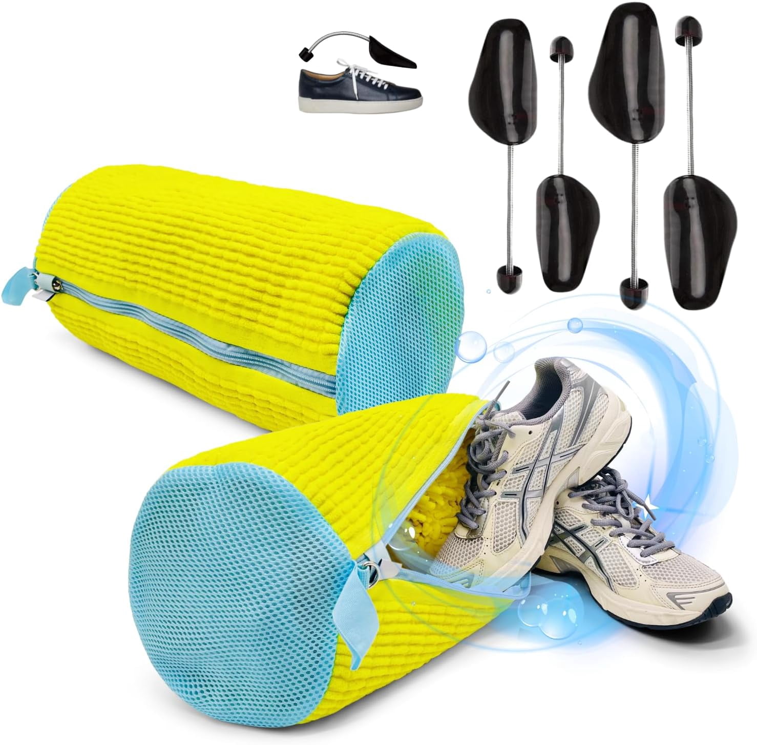 JUNXIAO-Shoe Wash Bags Set (2 Large) with 4 Shoe Trees – Hook-Lock ...