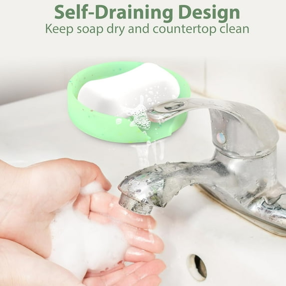 JUNXIAO-Silicone Bathroom Soap Dishes, Self Draining Waterfall Bar Soap ...