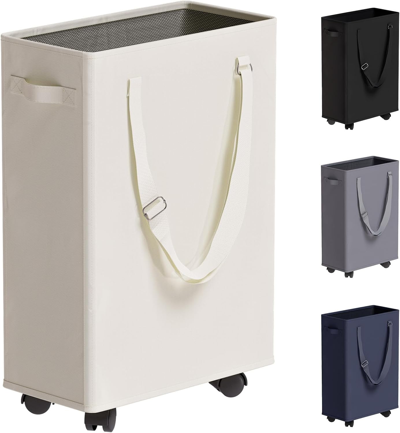 JUNXIAO-Slim Rolling Laundry Basket, Slim Laundry Hamper with Wheels ...