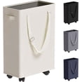 JUNXIAO-Slim Rolling Laundry Basket, Slim Laundry Hamper with Wheels ...