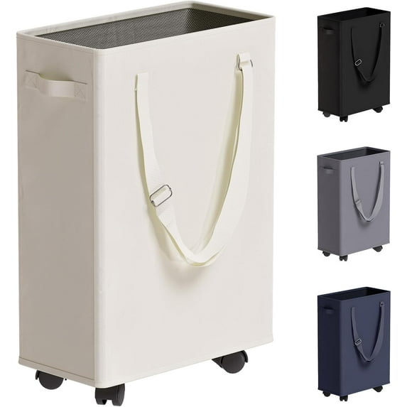 JUNXIAO-Slim Rolling Laundry Basket, Slim Laundry Hamper with Wheels ...