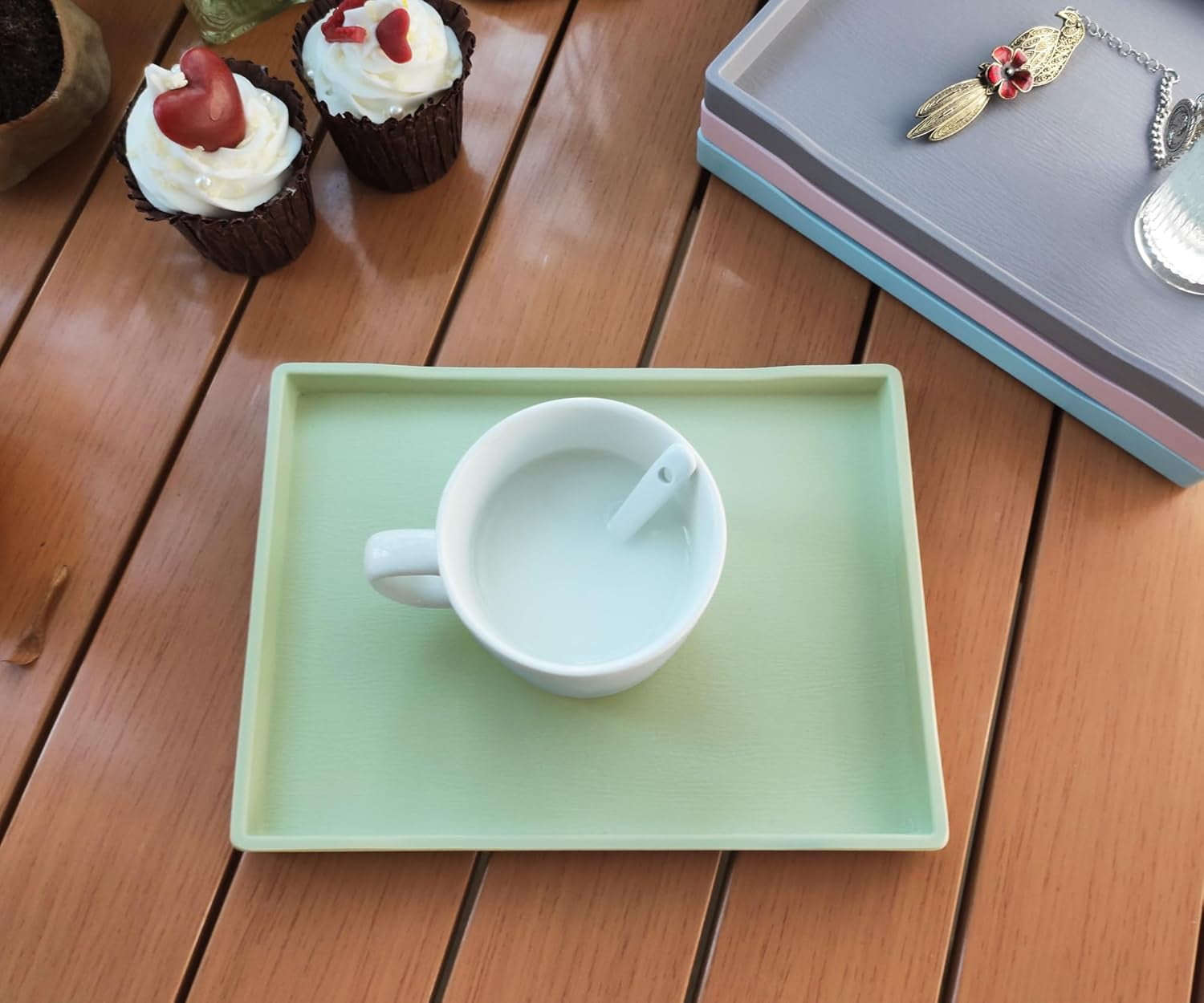 JUNXIAO-Small Green Mini Serving Tray (8.5 x 6.3 inch) for Serving ...