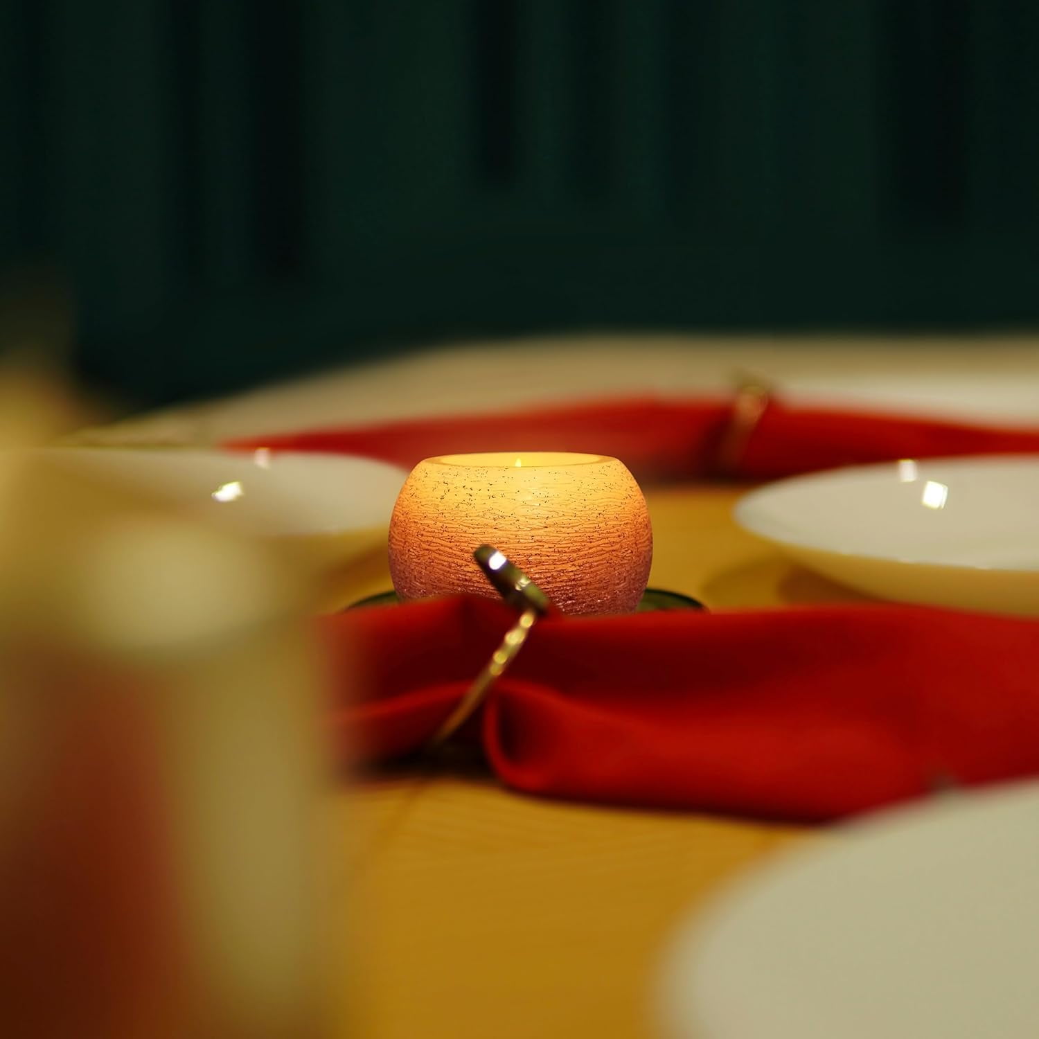 JUNXIAO-Small Red Glittery Real Wax Flameless Candles, Pack of 3 \u2013 ...