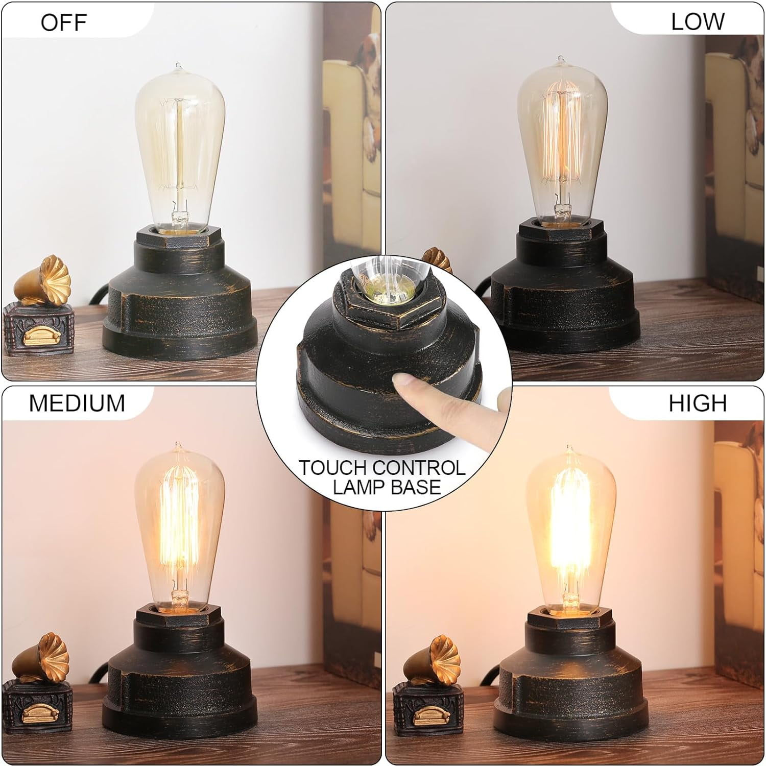 JUNXIAO-Small Touch Control Table Lamp Base, Industrial Touch Light ...