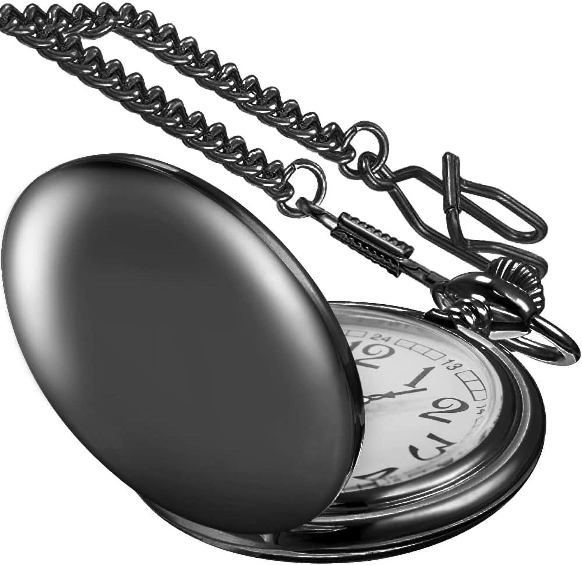 JUNXIAO-Smooth Black Pocket Watch for Men Quartz Arabic Digital Dial ...