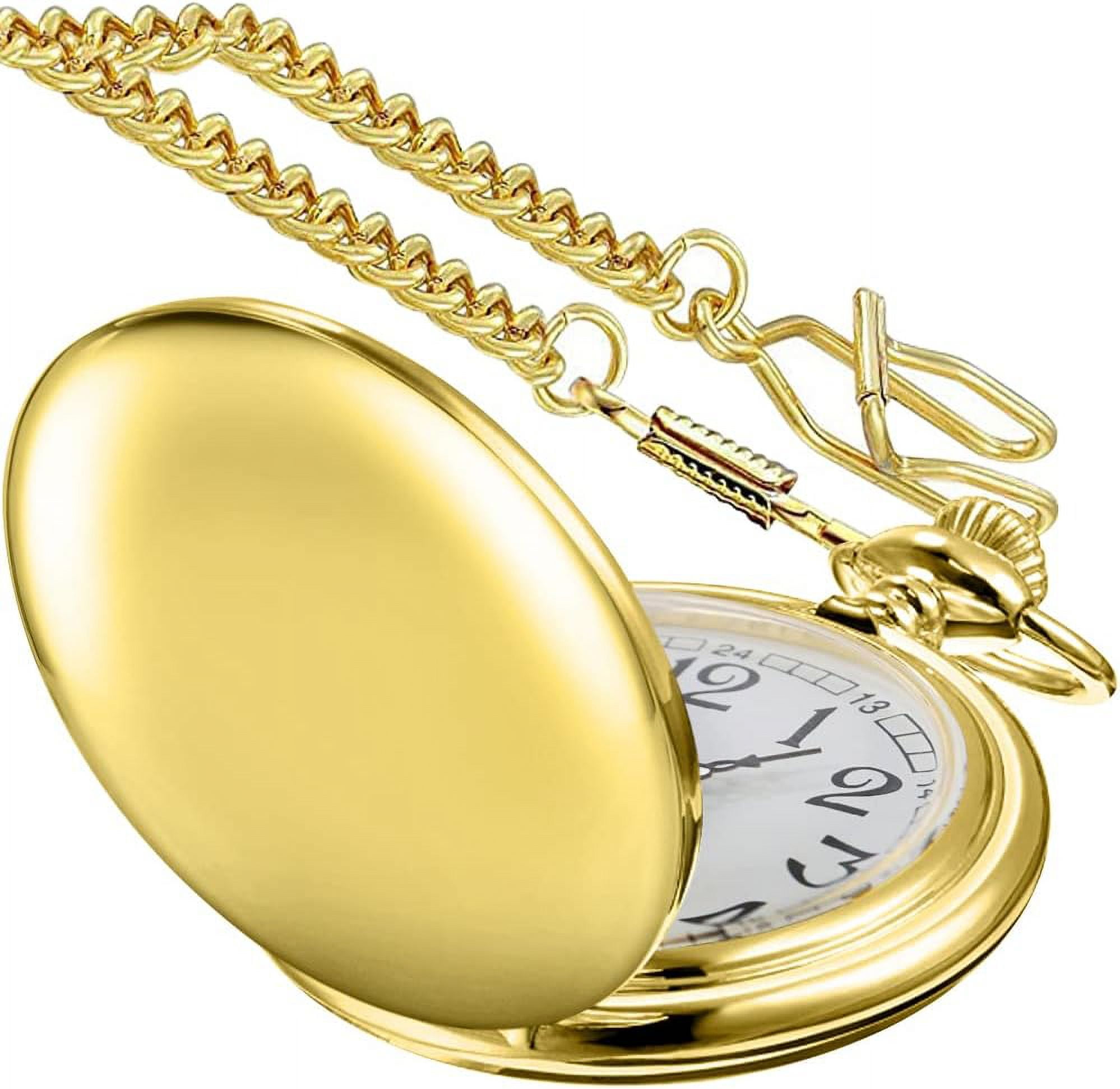 JUNXIAO-Smooth Black Pocket Watch for Men Quartz Arabic Digital Dial ...