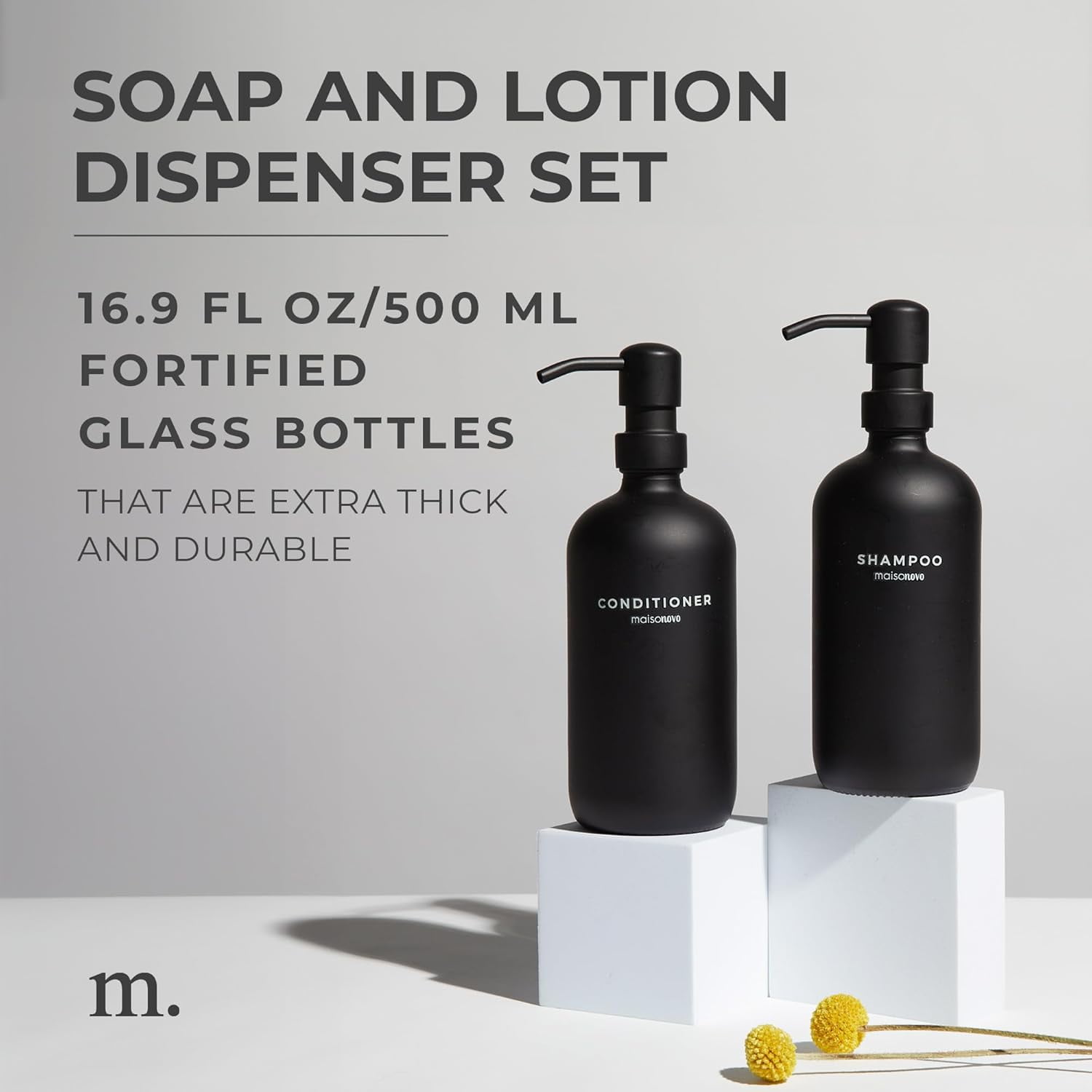 JUNXIAO-Soap Dispenser 2-Piece Set | 16.9oz Black Bottles with Black Stainless Steel Pump Core ...