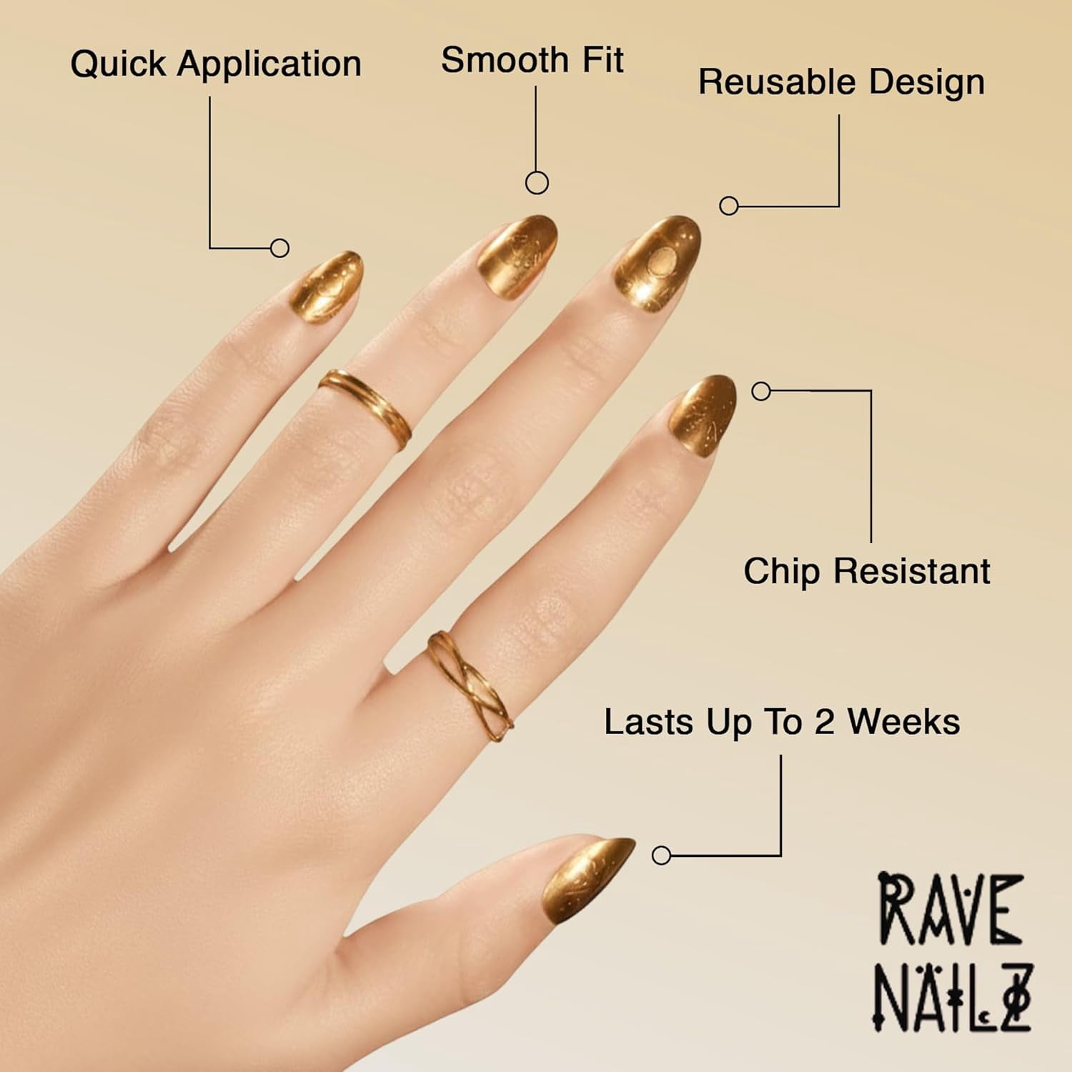 JUNXIAO-Solstice Gilded Relic Press on Nails (24 Count) | Gold Foil 3d ...