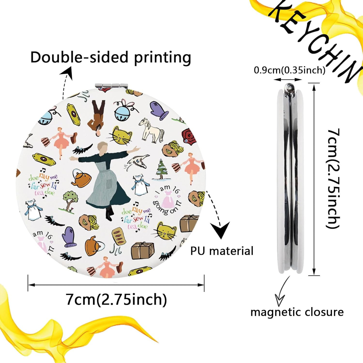 JUNXIAO-Sound of Music Pocket Mirror Maria Musical Fans Gifts Doe Ray ...