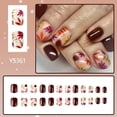 JUNXIAO-Square Press on Nails Short Fake Nails with Fall Leaf Design ...