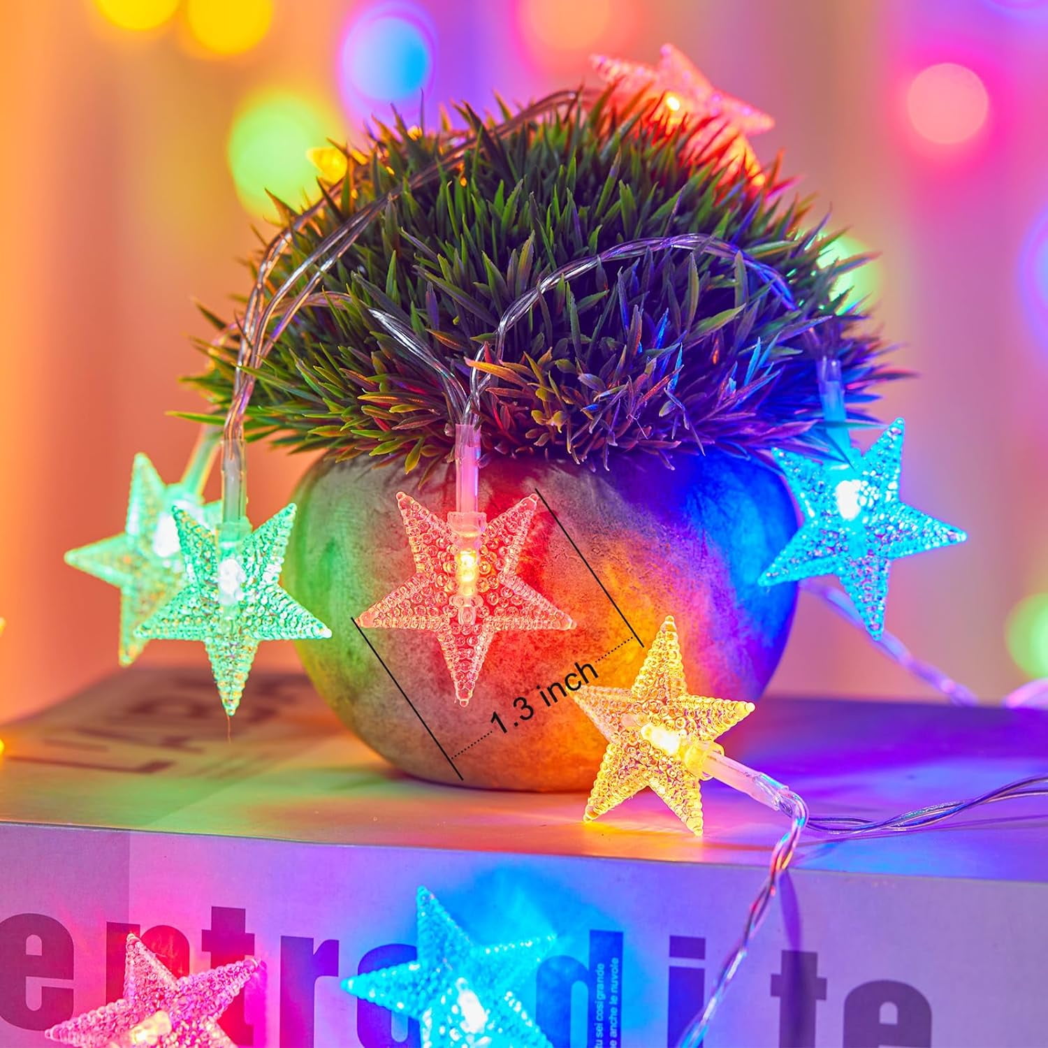 JUNXIAO-Star String Lights Battery Operated - 17 ft 50 LED Star Fairy ...
