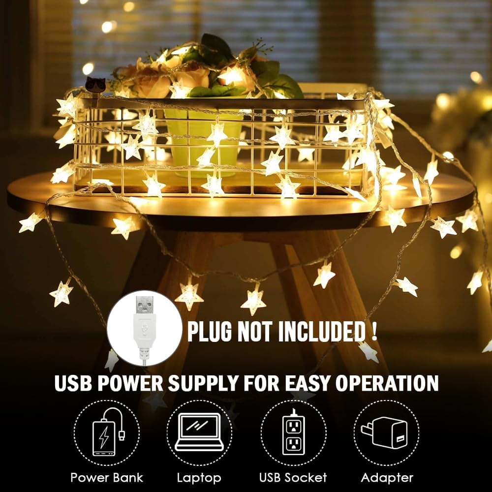 LINYAN-String Lights Star Fairy Lights with 20FT 40 LED Decorative ...