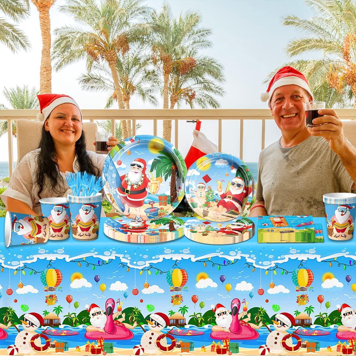 JUNXIAO-Summer Christmas Tableware Party Decorations Serves 24 Hawaiian ...