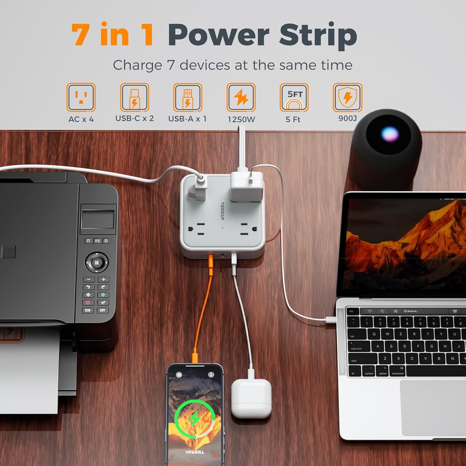 JUNXIAO-Surge Protector Power Strip with 3 USB (2 USB C) 4 Outlets ...
