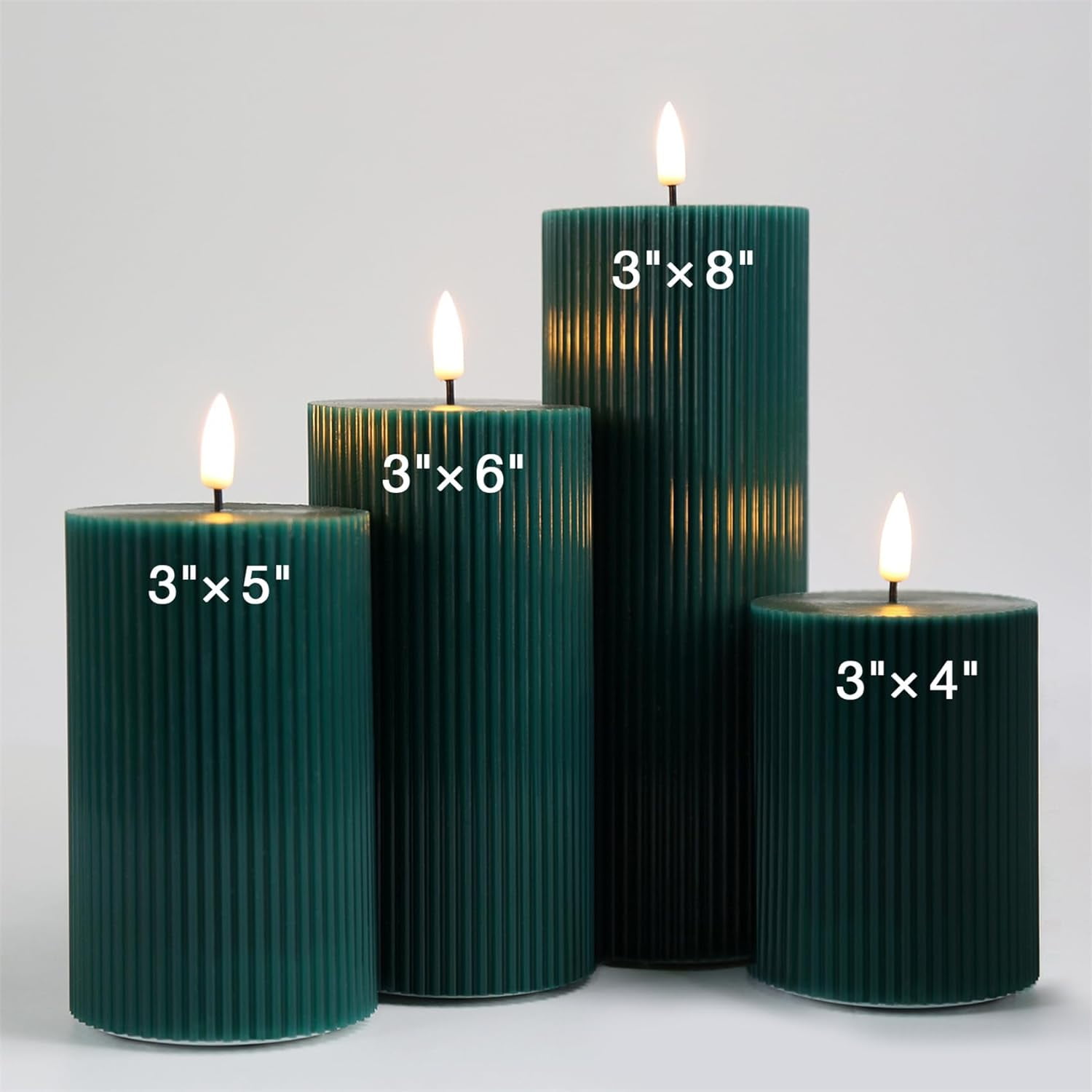 JUNXIAO-Teal Ribbed Flameless Pillar Candles with Remote, Flat Top ...
