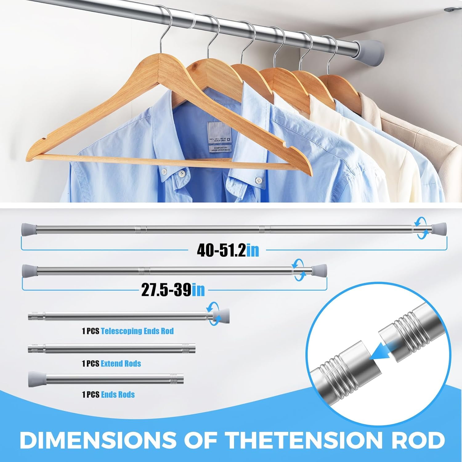 JUNXIAO-Tension Rods for Windows 28 to 48 inch, Non Slip Spring Tension ...