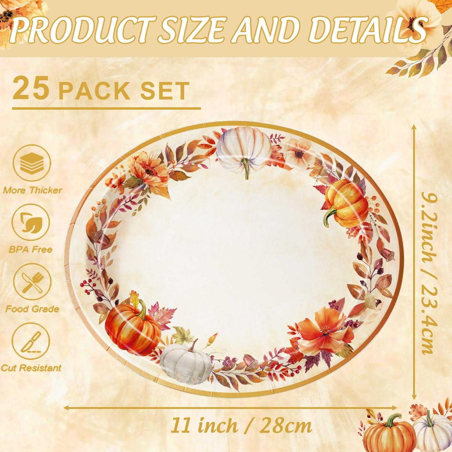 JUNXIAO-Thanksgiving Paper Plates Large 9"x11" \u2013 Fall Watercolor ...