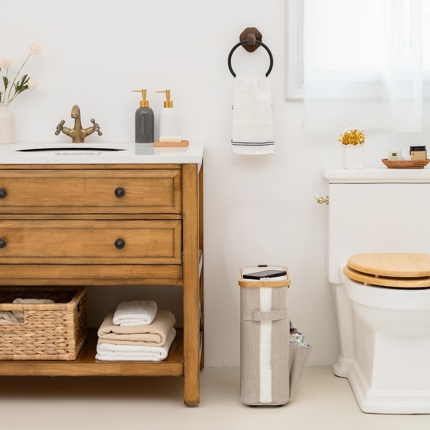 JUNXIAO-Toilet Paper Storage with Dual Flip Lids, Toilet Paper Holder ...