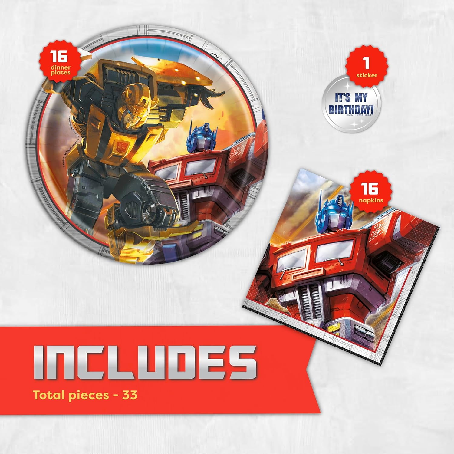 LINYAN-Transformers Plates and Napkins for 16 | Officially Licensed ...