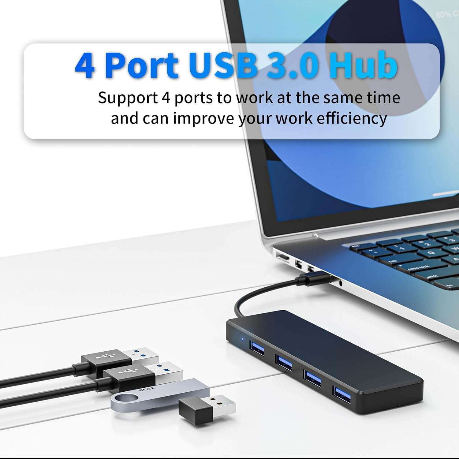 JUNXIAO-USB 3.0 Hub, 4 Ports USB A Splitter Ultra Slim Mini USB ...