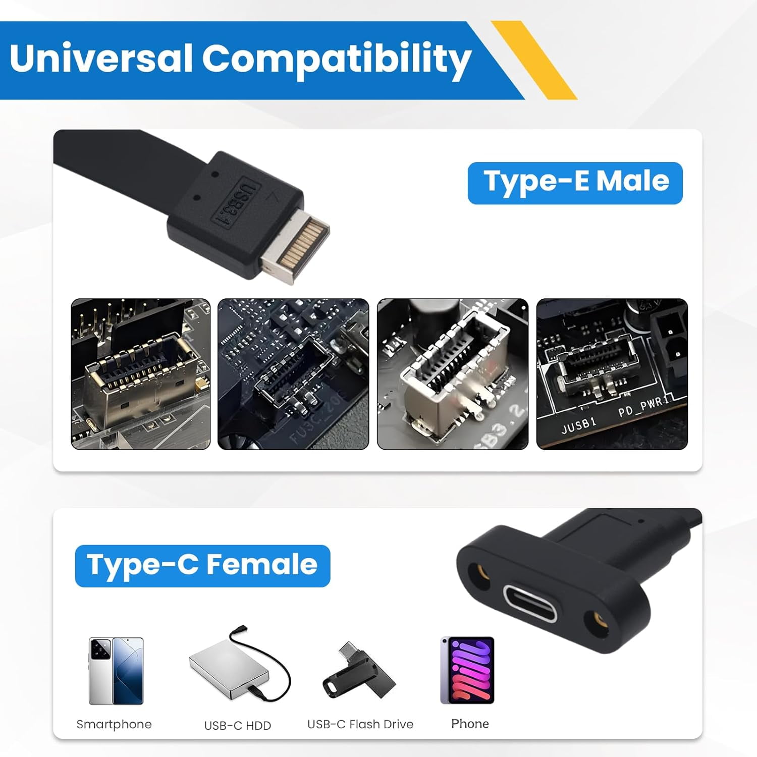 JUNXIAO-USB 3.1 20Pin Type-E IDC Front Panel Header Type-C Extension ...