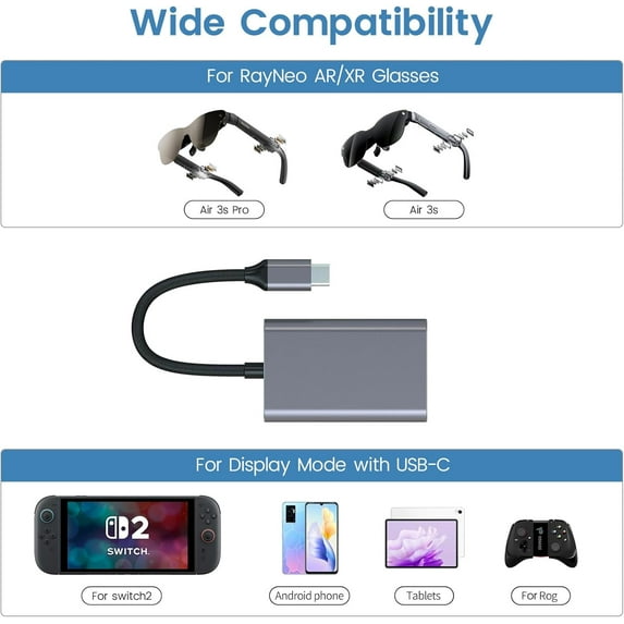 JUNXIAO-USB C to C Charging Hub for RayNeo Air 3s AR Glasses, PD 100W ...