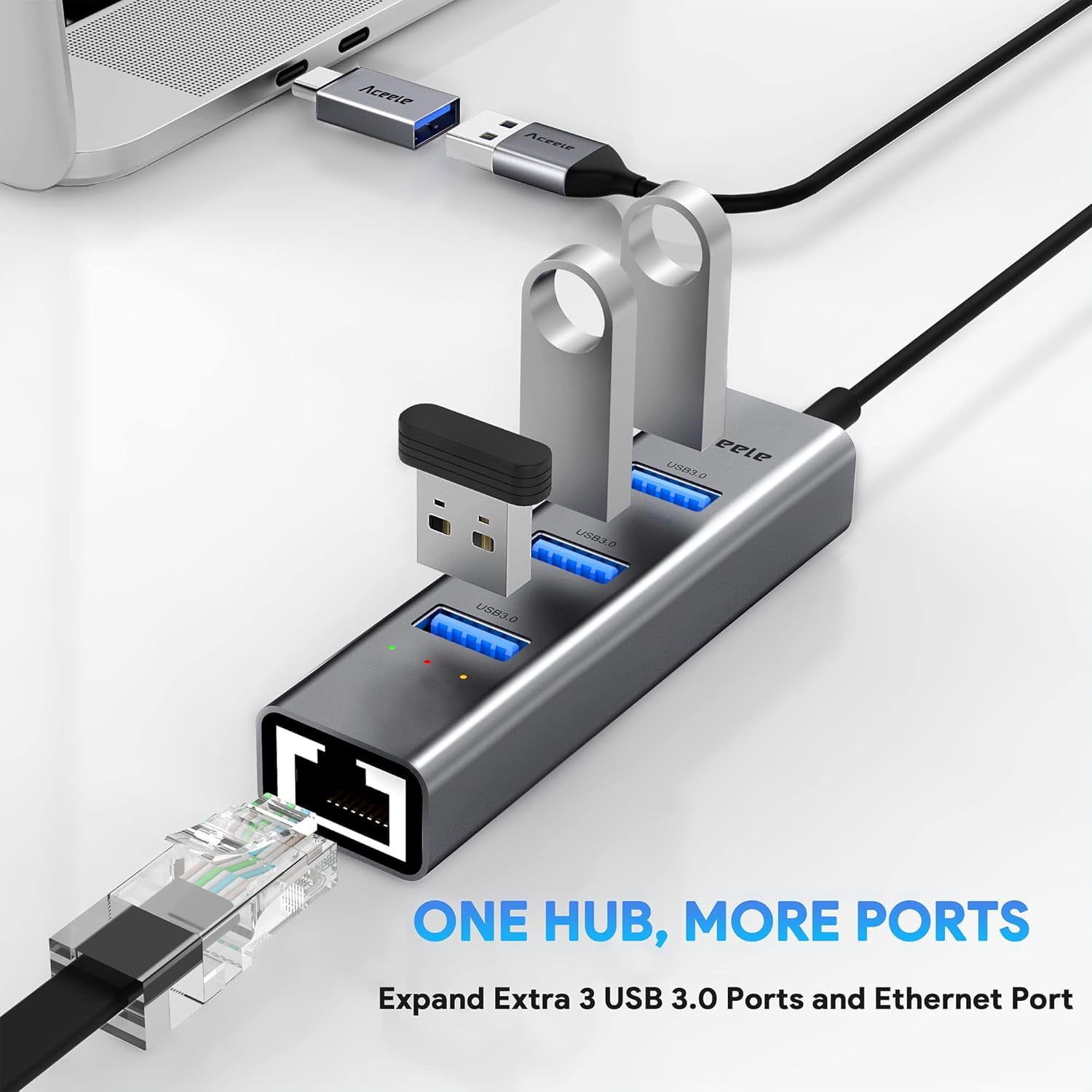 JUNXIAO-USB C to Ethernet Adapter, 3.3ft Long Cable, Aluminum USB-C Hub ...