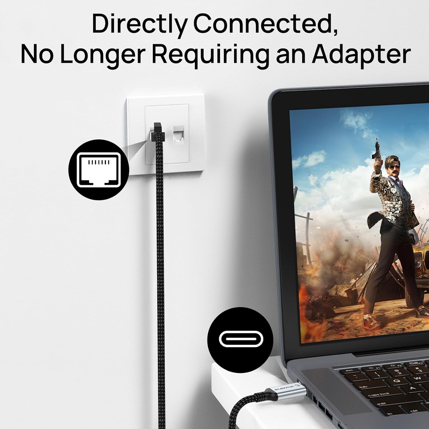 JUNXIAO-USB C to Ethernet Cable 5FT, Type C to RJ45 Nylon Cord, Gigabit ...