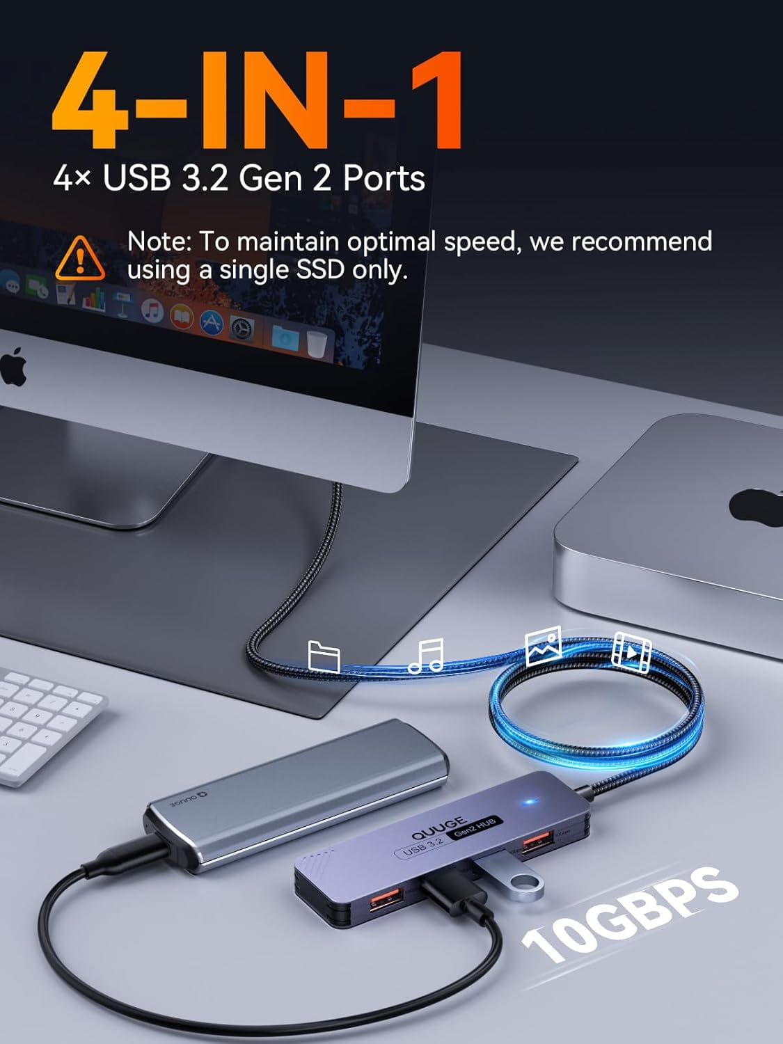 JUNXIAO-USB C Hub 10Gbps, Type C to USB Multiport Adapter, USB C to USB ...
