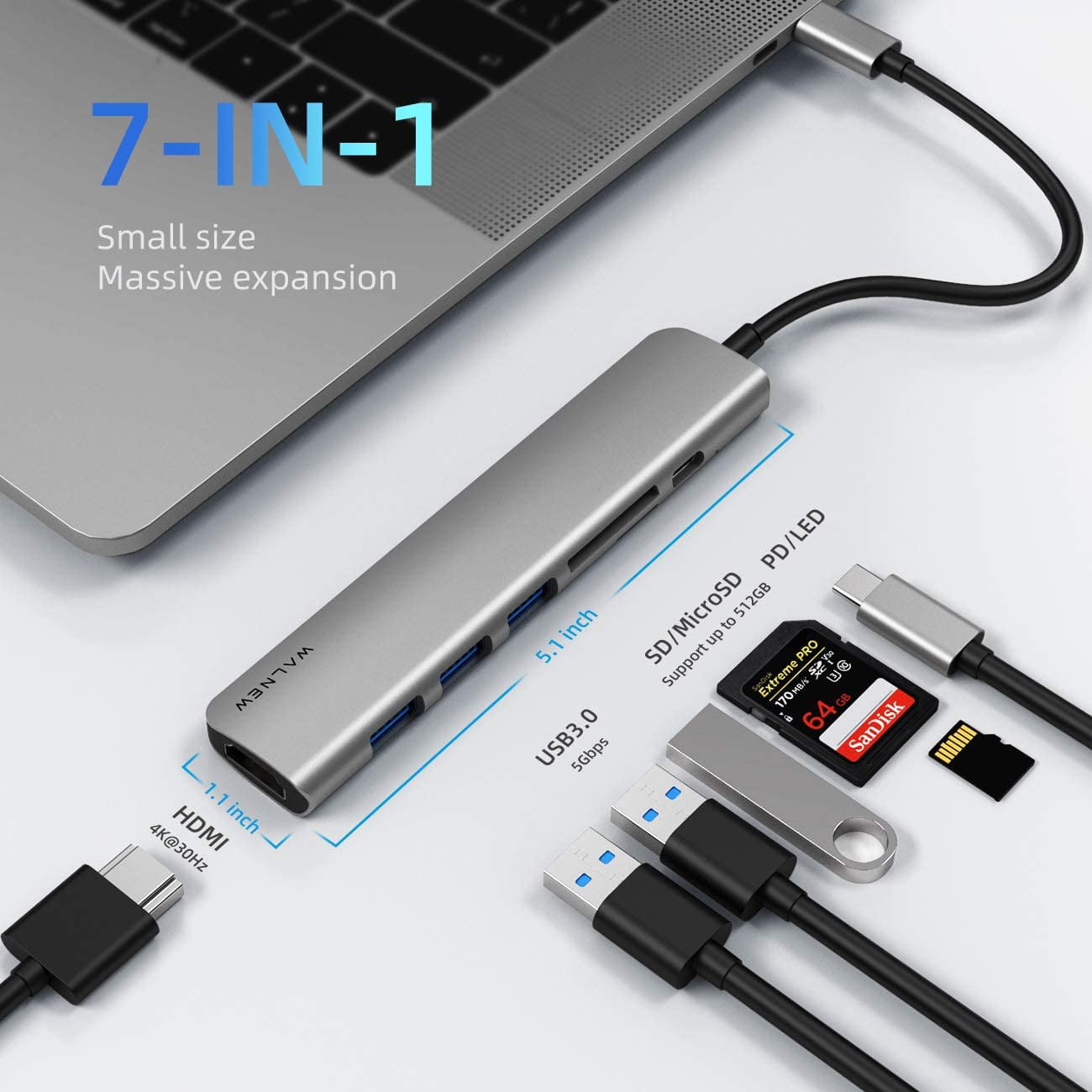 JUNXIAO-USB C Hub with 4k HDMI,100W Power Delivery,SD/TF Reader,USB 3.0 ...
