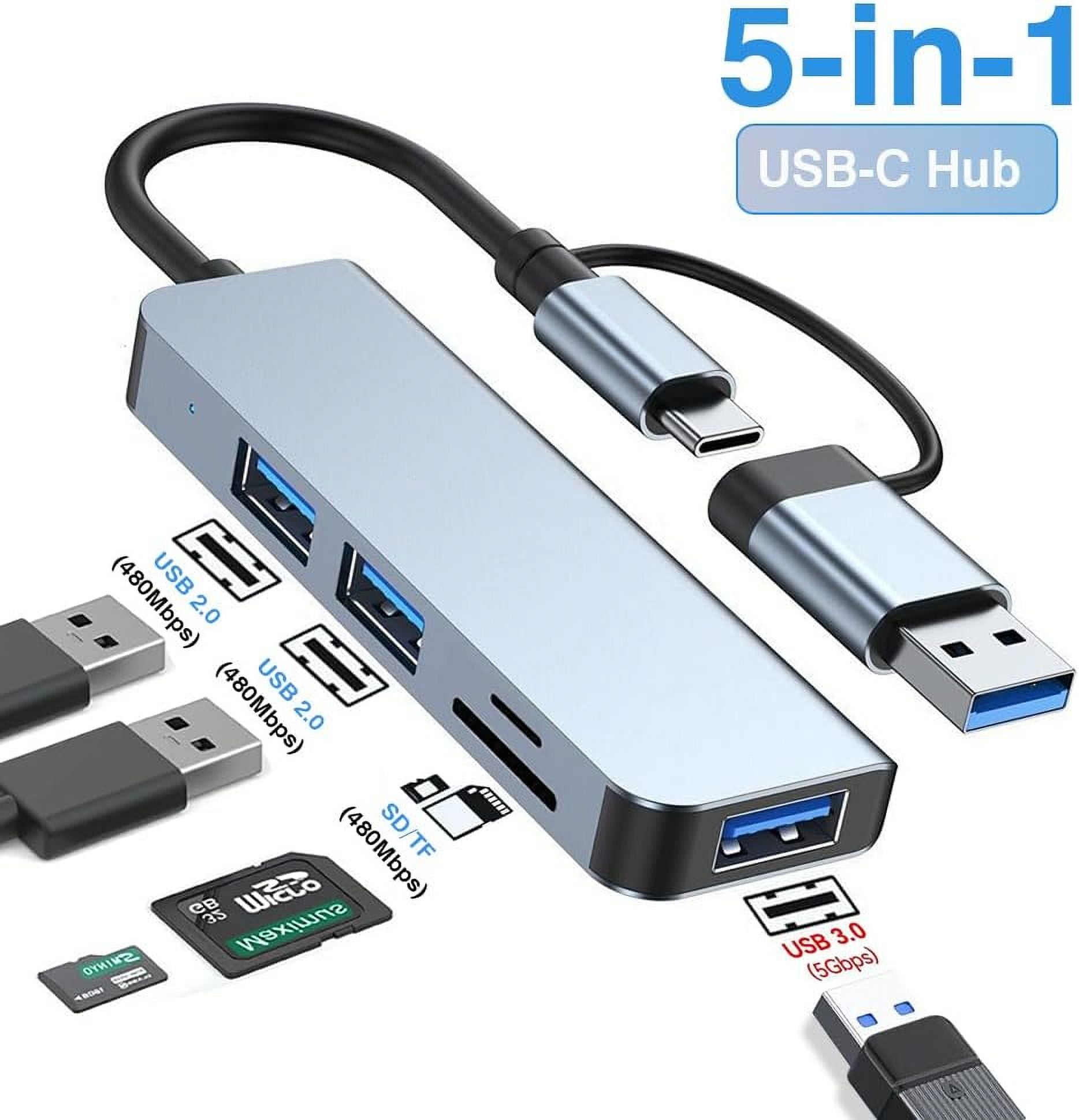 JUNXIAO-USB-C Hub for Laptop, 5 in 1 USB 3.0 Hub, with 3 USB Port TF/SD ...