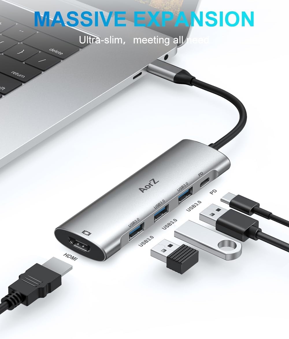 JUNXIAO-USB C Hub,USB C Hub Multiport Adapter 4K@60Hz AorZ 5 in 1 USBC ...