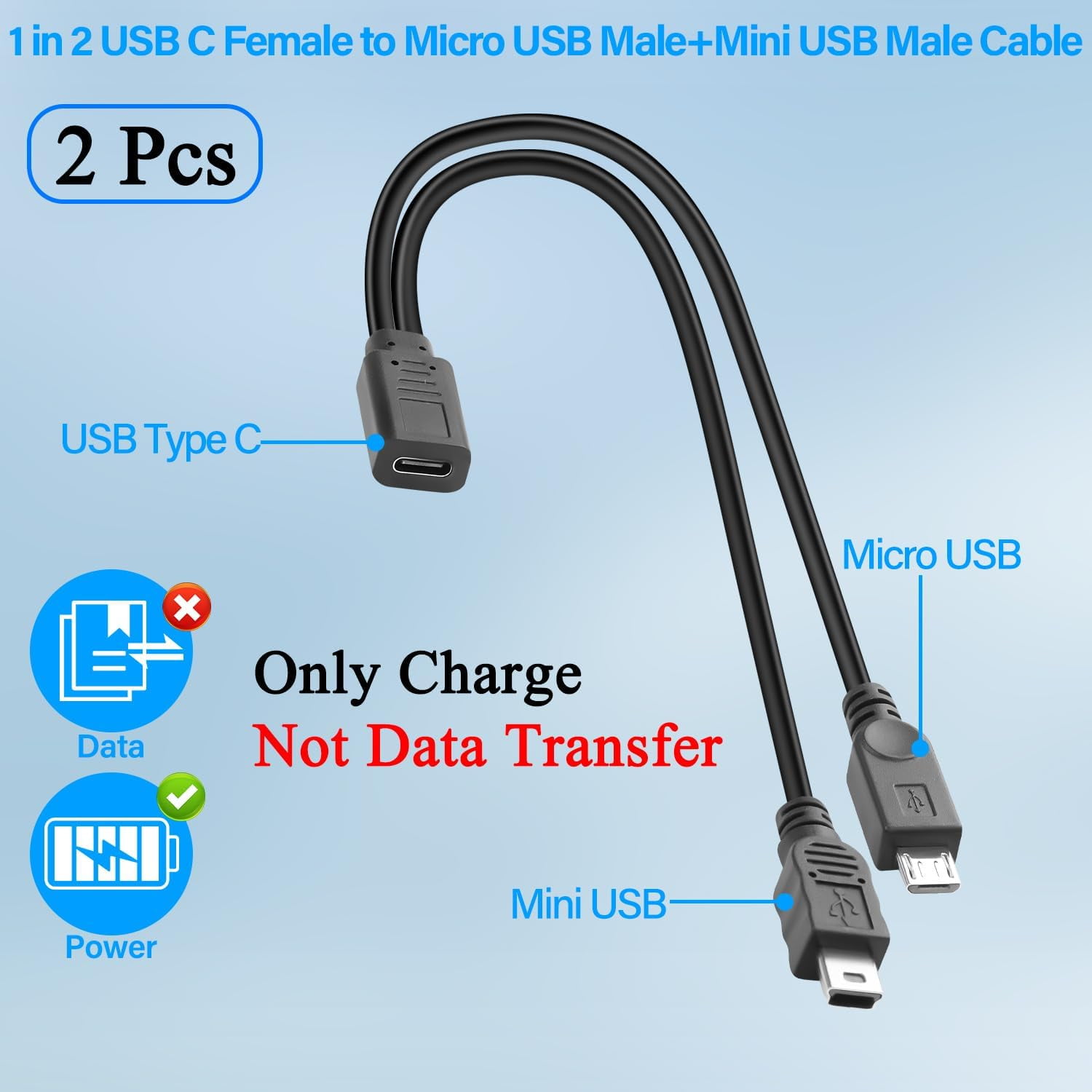 JUNXIAO-USB C to Micro & Mini USB Splitter Charging Short Cable 1 in 2 ...