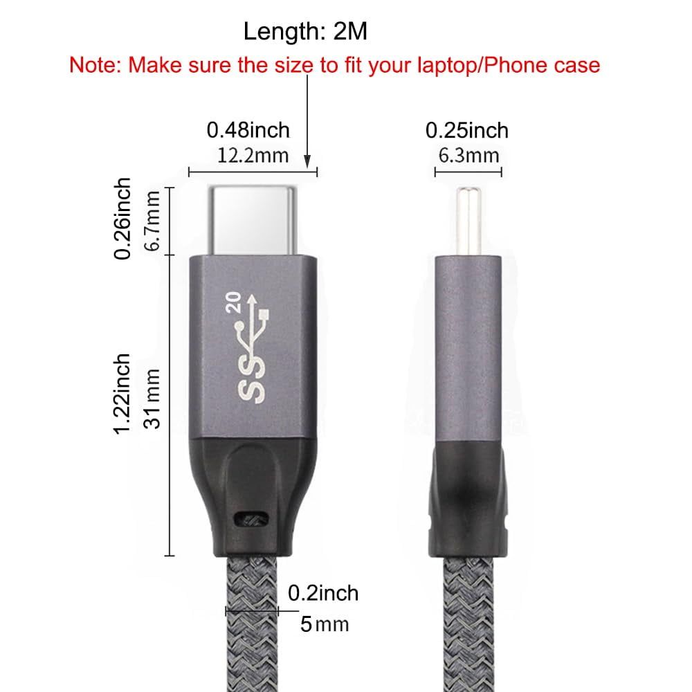 JUNXIAO-USB C to USB C 3.2 Gen 2 Cable, 6.6Ft USBC Monitor Cable 100W ...