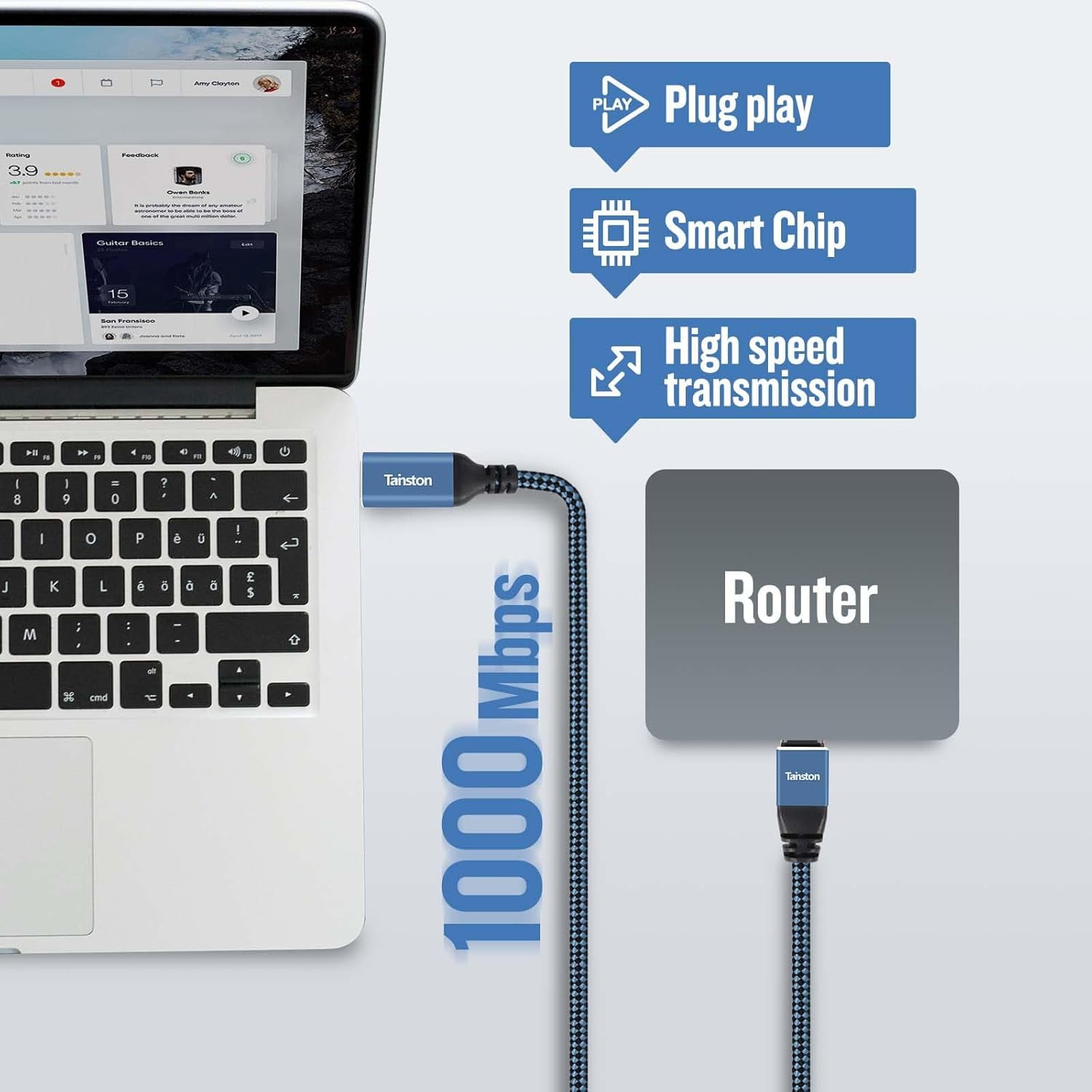 JUNXIAO-USB to Ethernet Cable, 30Ft USB3.0 A to RJ45 Cable,USB3.0 A to ...