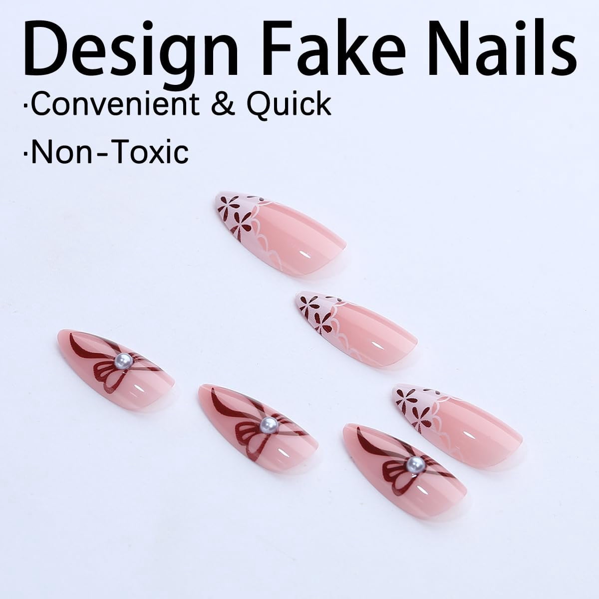 JUNXIAO-Valentine Press on Nails Short Almond White French Fake Nails ...