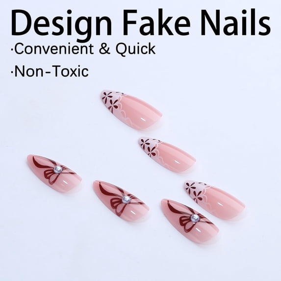 JUNXIAO-Valentine Press on Nails Short Almond White French Fake Nails ...