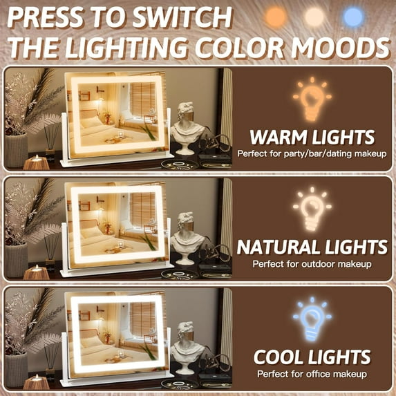 JUNXIAO-Vanity Mirror with Lights, 12" x 16" Lighted Makeup Mirror with ...