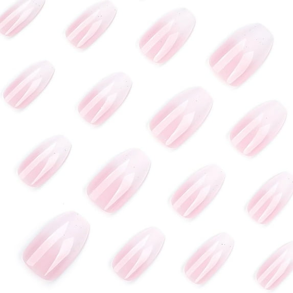 JUNXIAO-White & Pink Press on Nails Medium Fake Nails Coffin Nails with ...