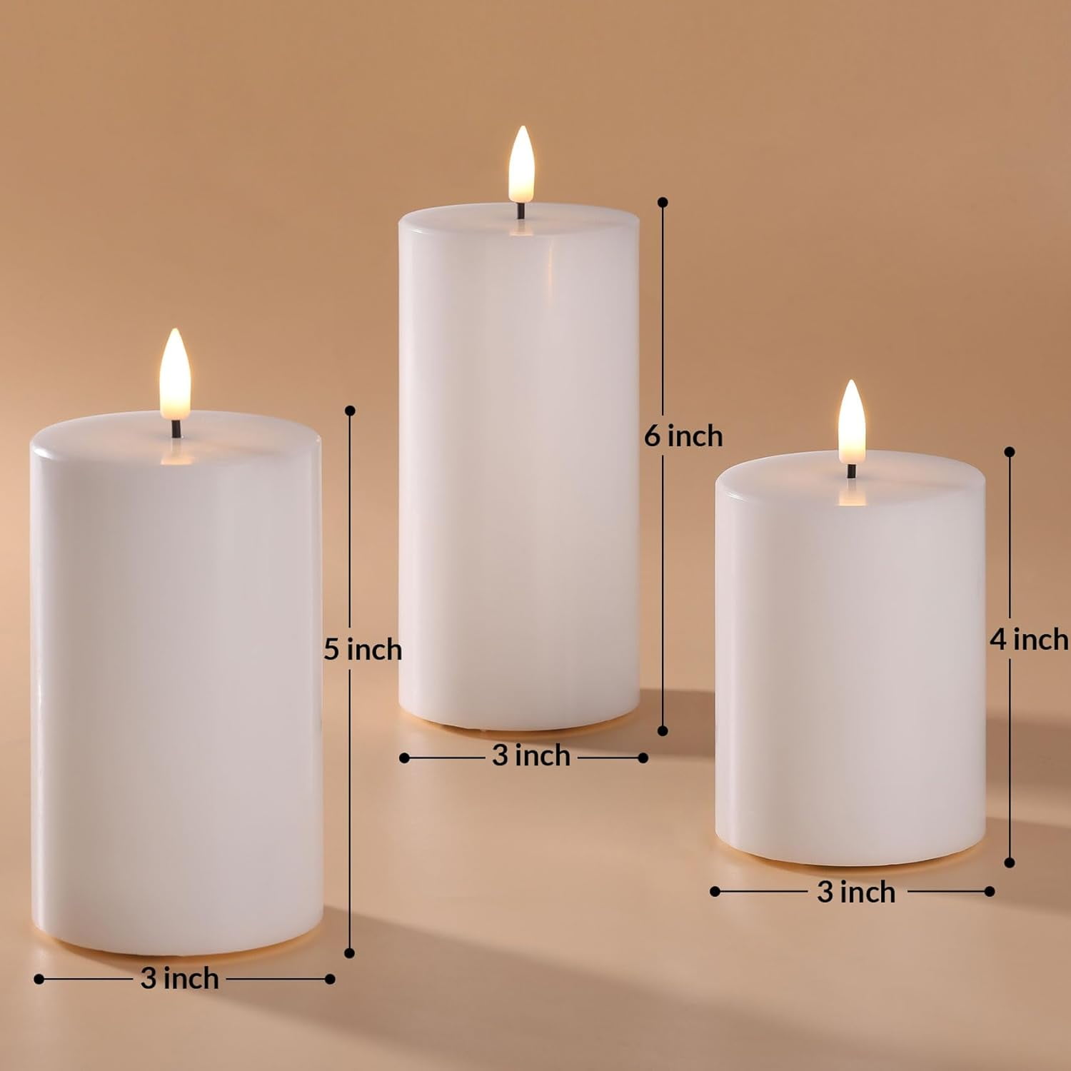 JUNXIAO-White Real Wax Flameless Pillar Candles with Remote, Flickering ...
