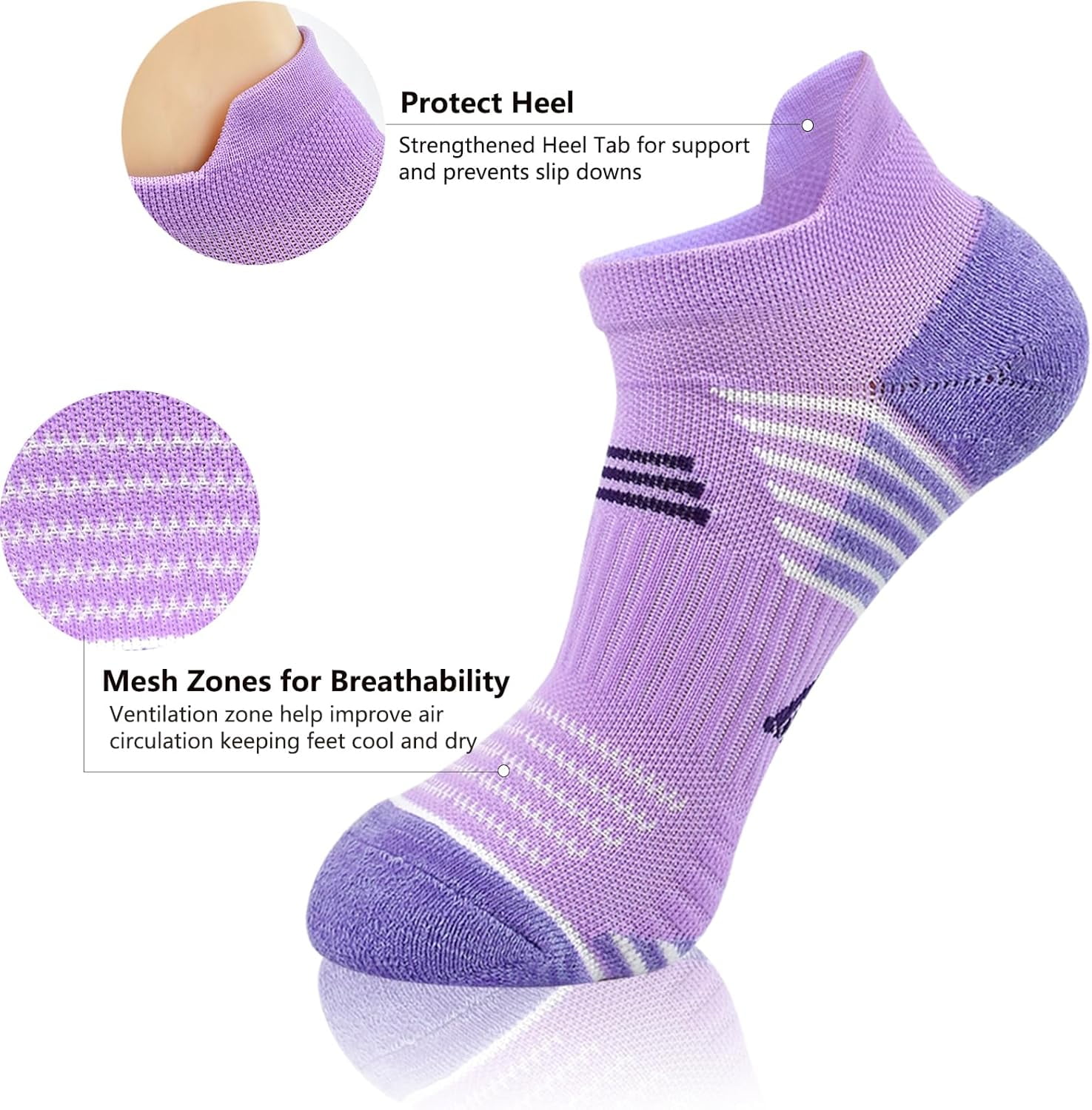 JUNXIAO-Womens Ankle Socks Athletic Cushioned Breathable Performance ...