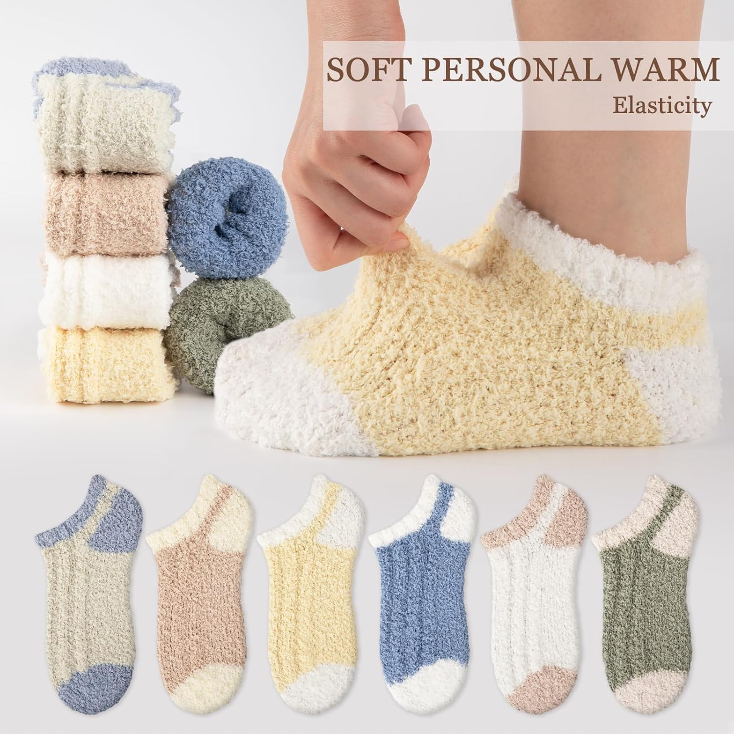 JUNXIAO-Womens Fuzzy Socks 6 Pack Flutty Warm Cozy Super Soft Slipper ...