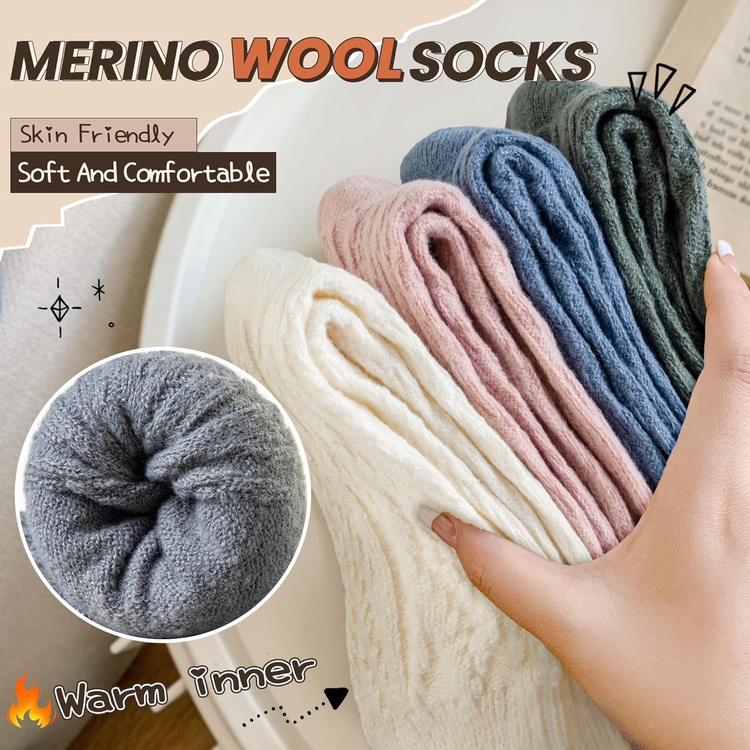 JUNXIAO-Womens Merino Wool Boot Socks Knit Warm Winter Cozy Thermal ...
