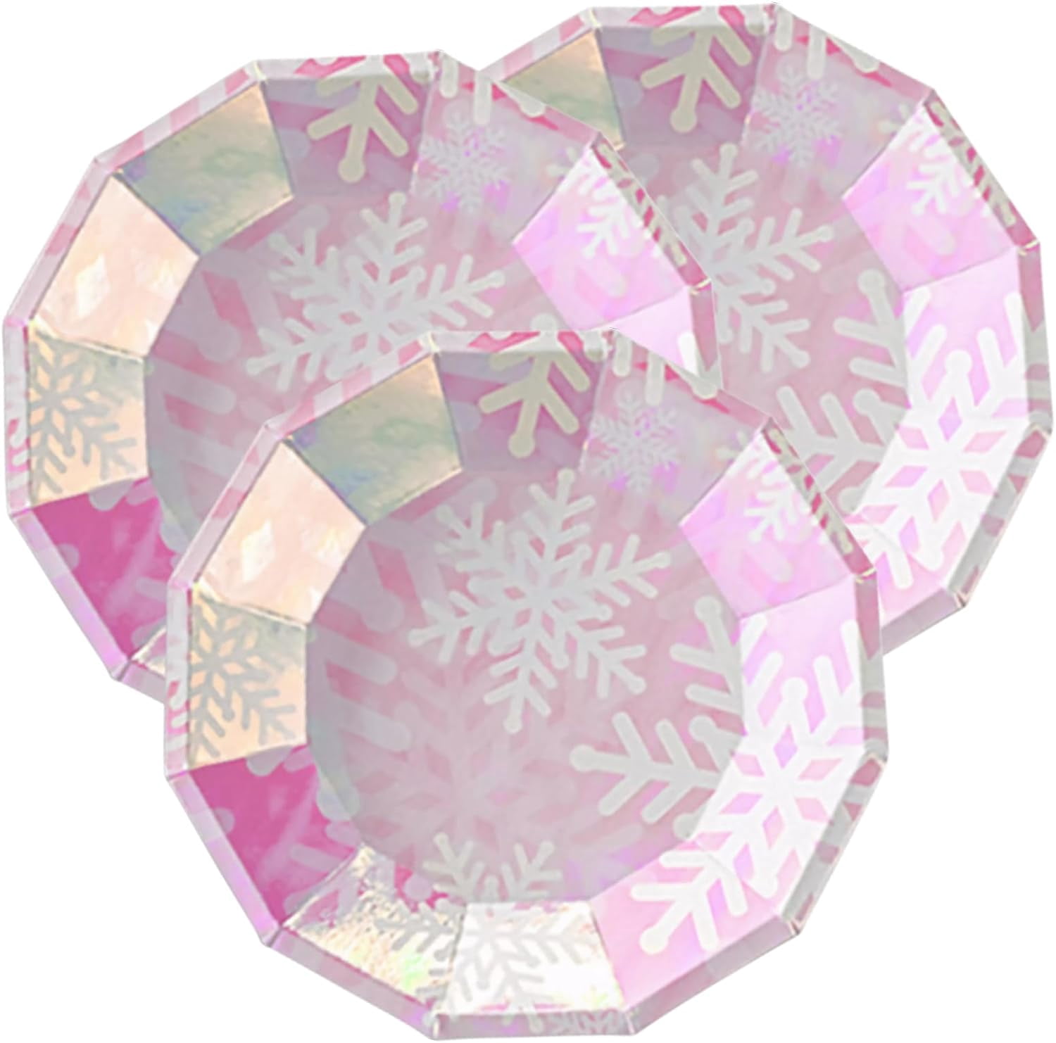 JUNXIAO-Wonderland Snowflake Plates Serves 24, Disposable Iridescent ...