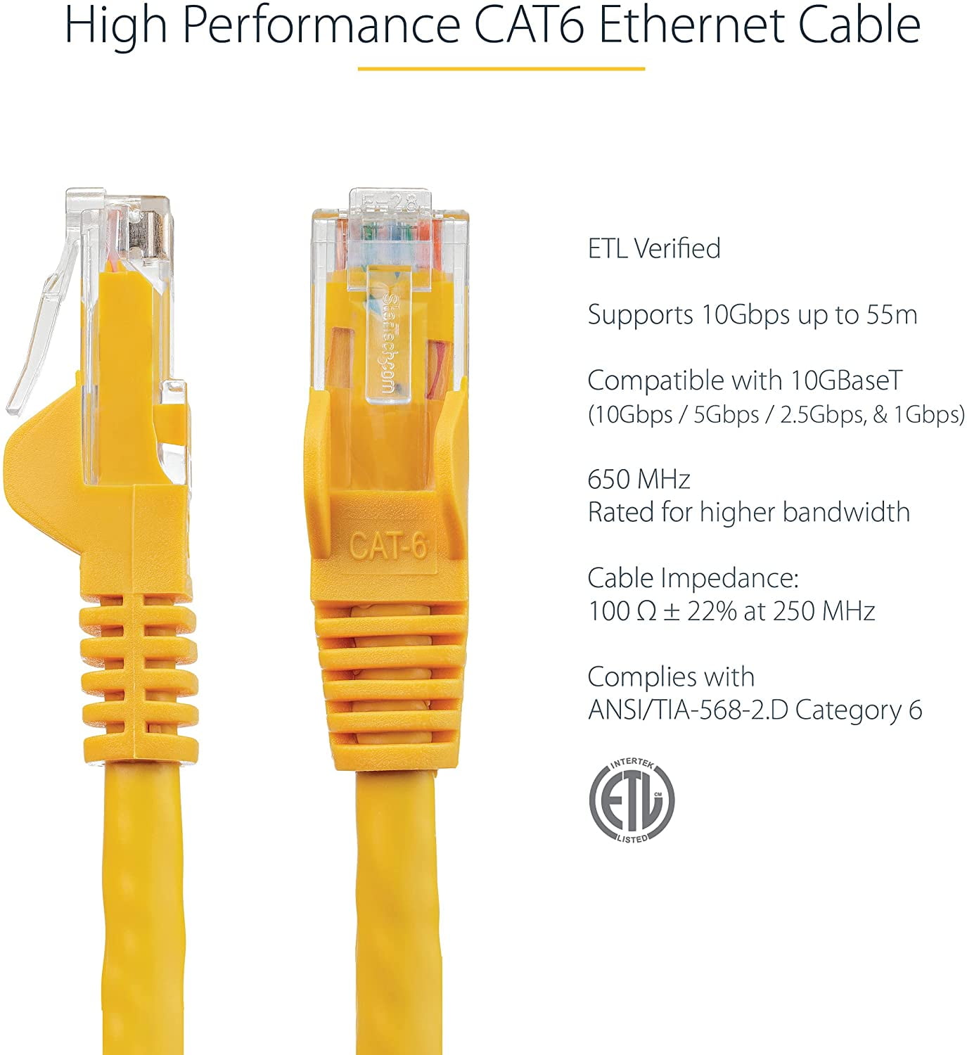 JUNXIAO-.com 30ft CAT6 Ethernet Cable - Yellow CAT 6 Gigabit Ethernet Wire -650MHz 100W PoE RJ45 ...