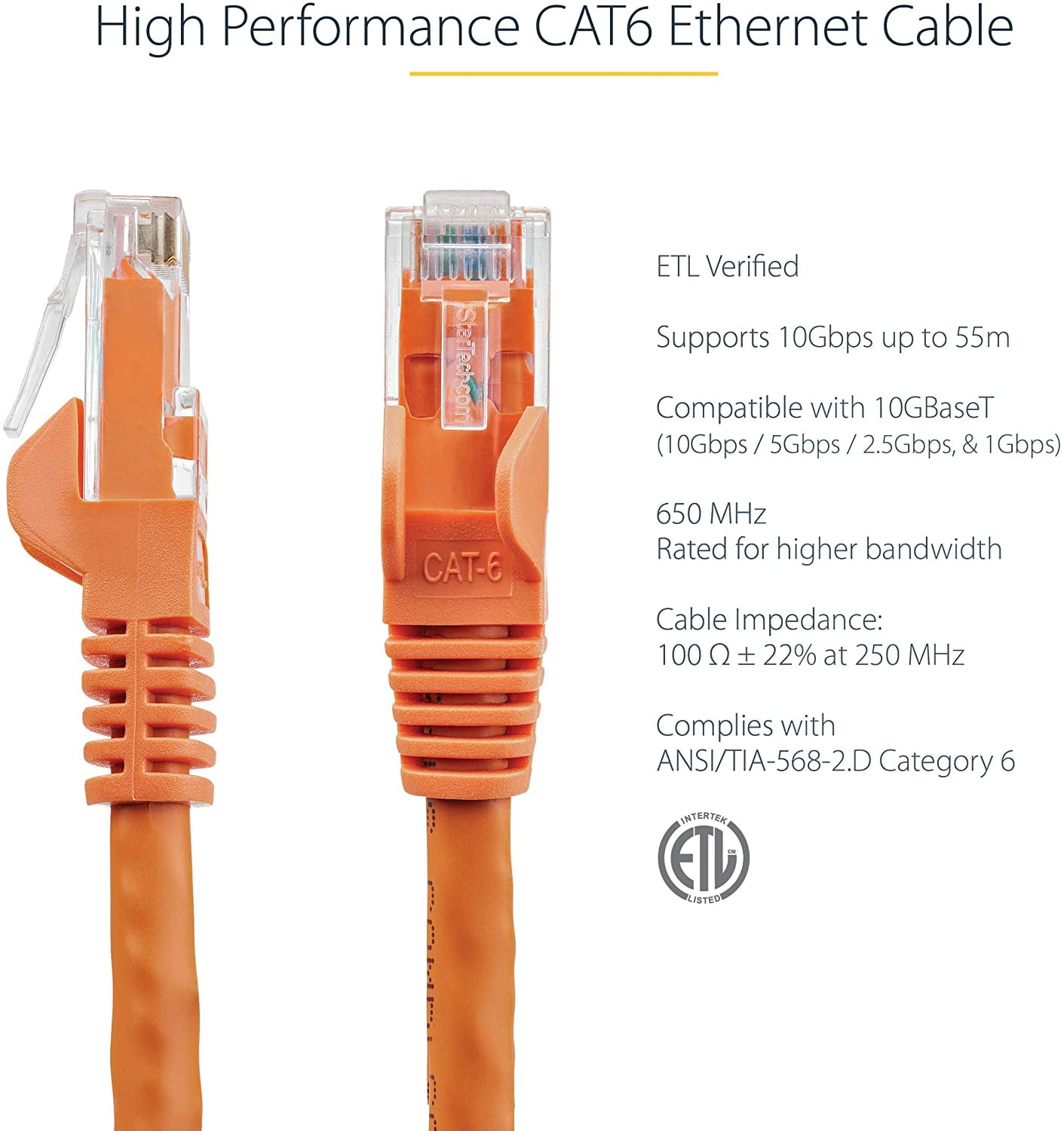 JUNXIAO-.com 35ft CAT6 Ethernet Cable - Orange CAT 6 Gigabit Ethernet ...