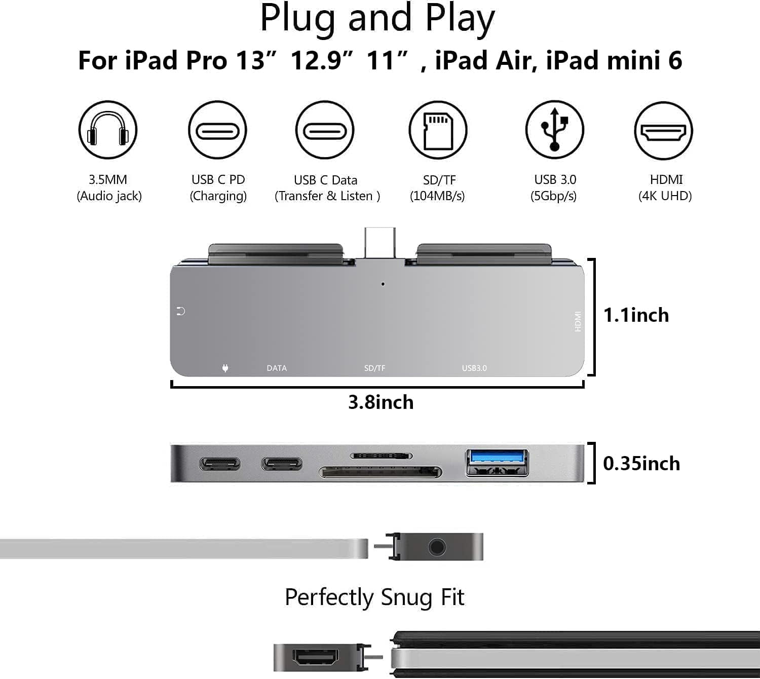 JUNXIAO-iPad Pro USB C Hub, 7-in-1 Adapter for iPad Pro M4 M2 M1 13 12. ...