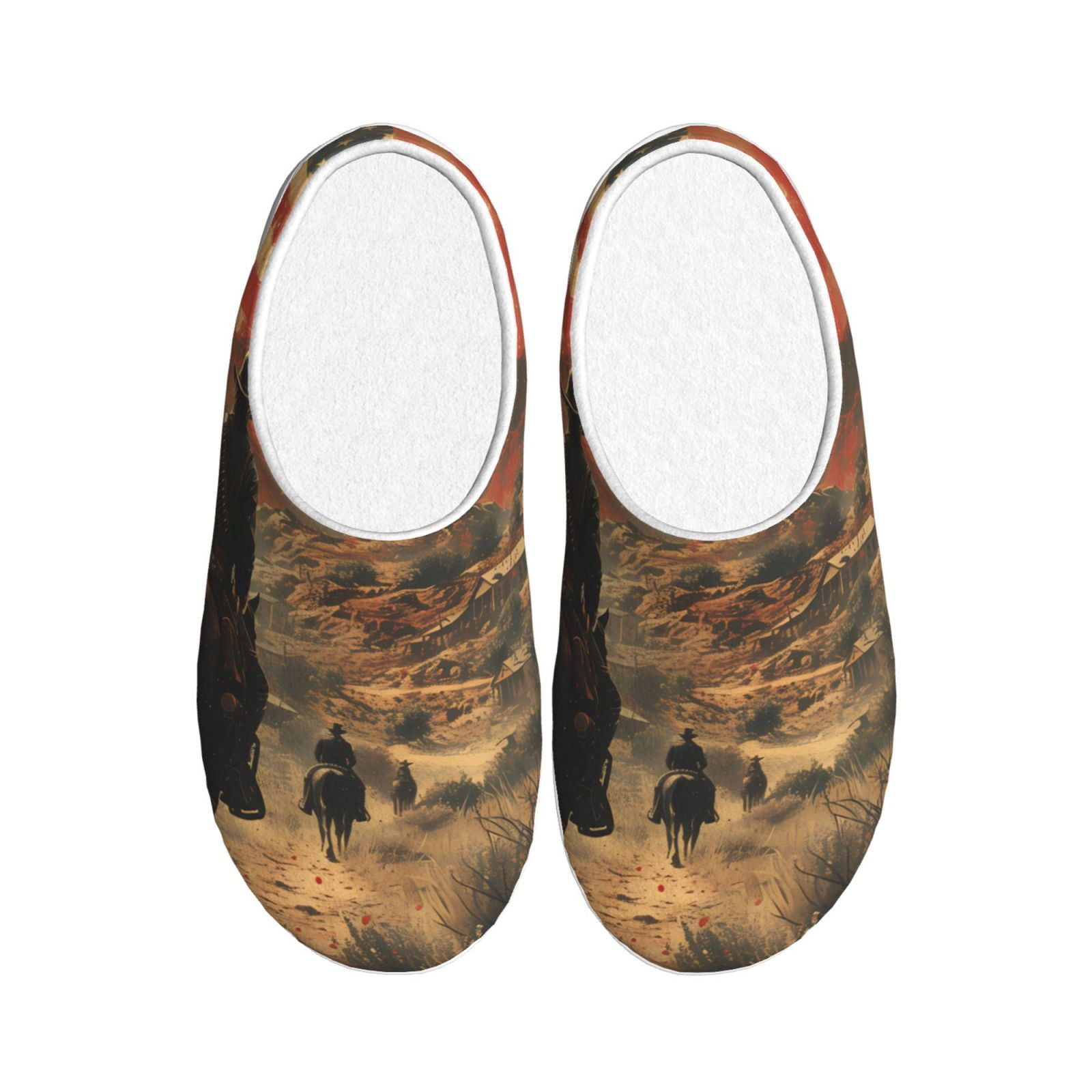 JUNZAN 1860s Style American Cowboy Print Cozy Slippers for Men& Women ...