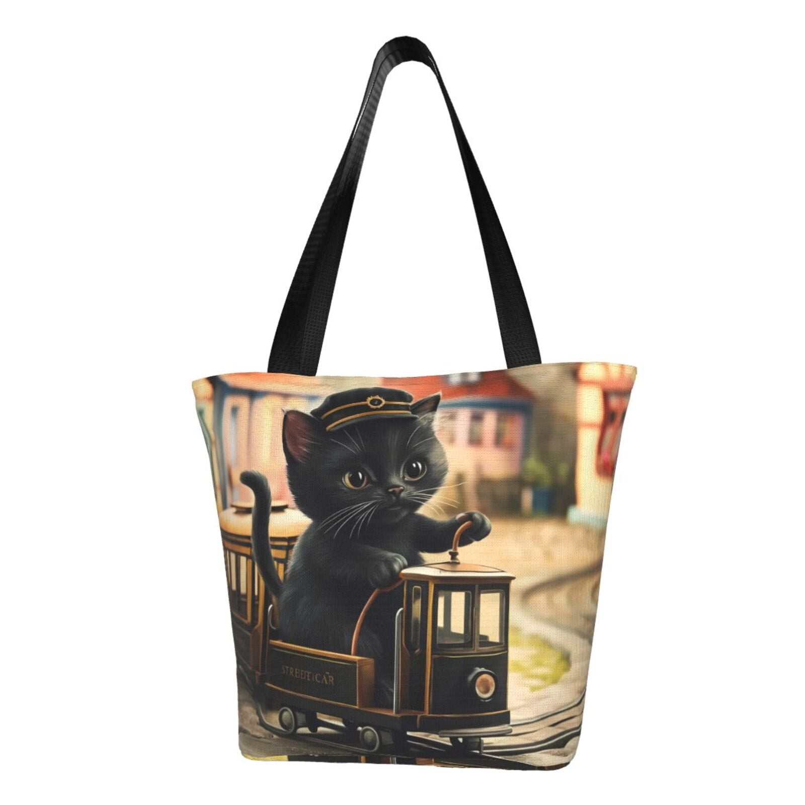JUNZAN Adorable Kitten On Mini Train for Shoulder Bag for Women,Tote ...