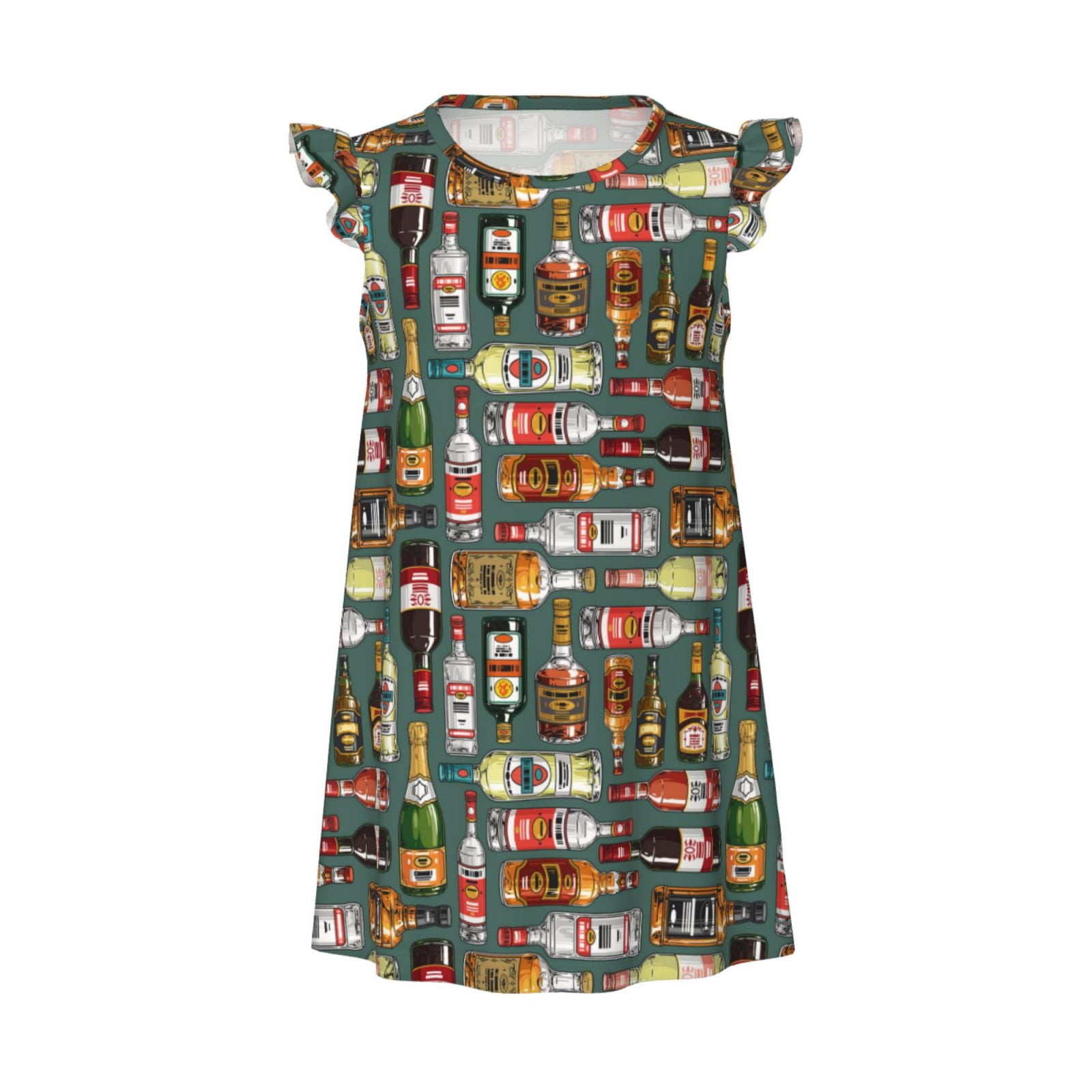 JUNZAN Alcohol Bottles Print Girls Nightgown Pajamas - Soft Toddler ...